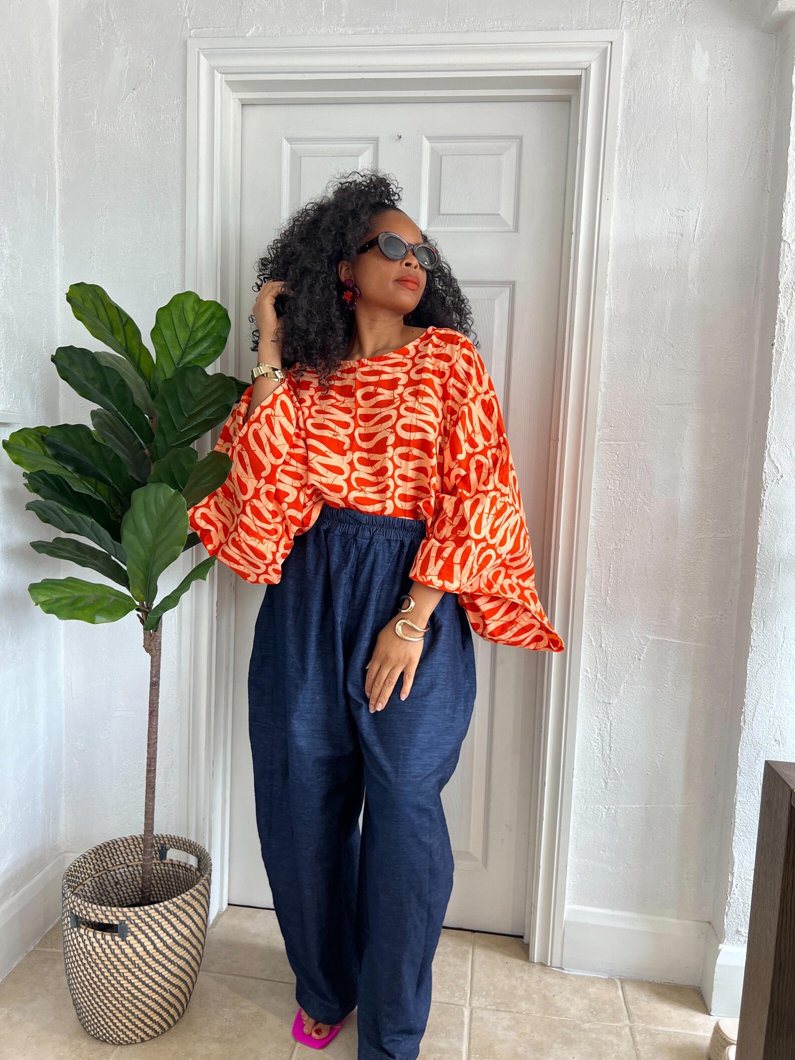 Red African Print Kimono Top: Batwing Sleeve Boho Shrug - Etsy
