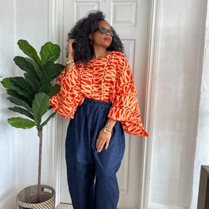 Red African Print Kimono Top: Batwing Sleeve Boho Shrug - Etsy