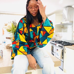 Red African Print Kimono Top: Batwing Sleeve Boho Shrug - Etsy