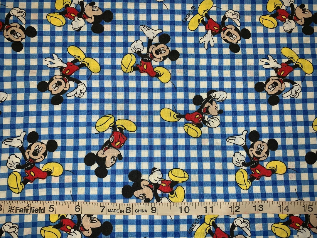 Disney Mickey Mouse Blue Gingham Fabric Sold by FQ 18"x21" More ...