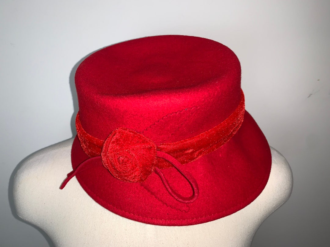 Vintage Red Wool Hat - Etsy