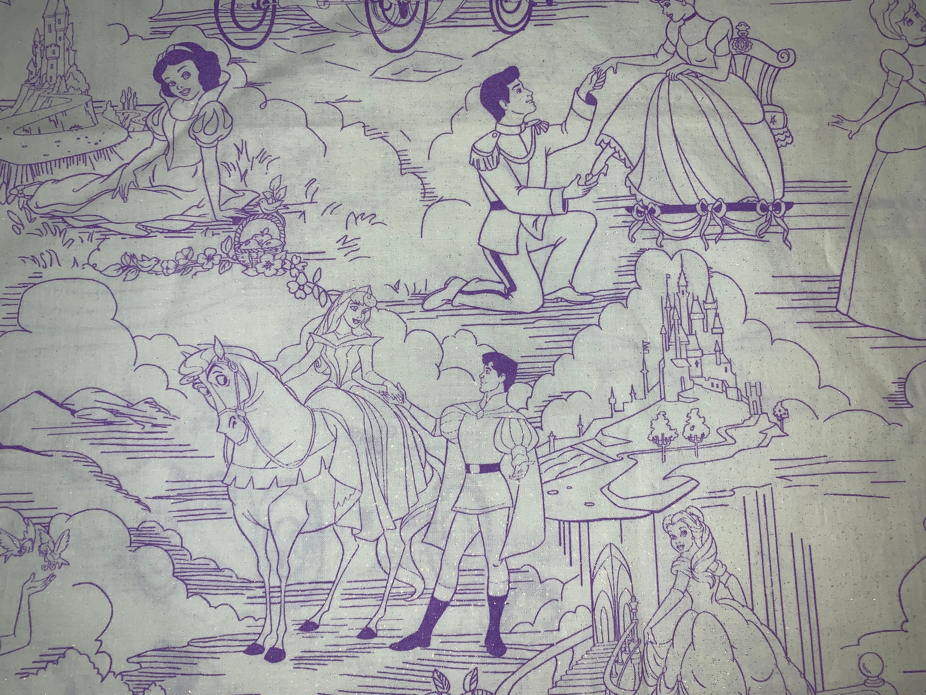 Rare Disney Princess Cinderella Purple Toile Sparkle Fabric | Etsy