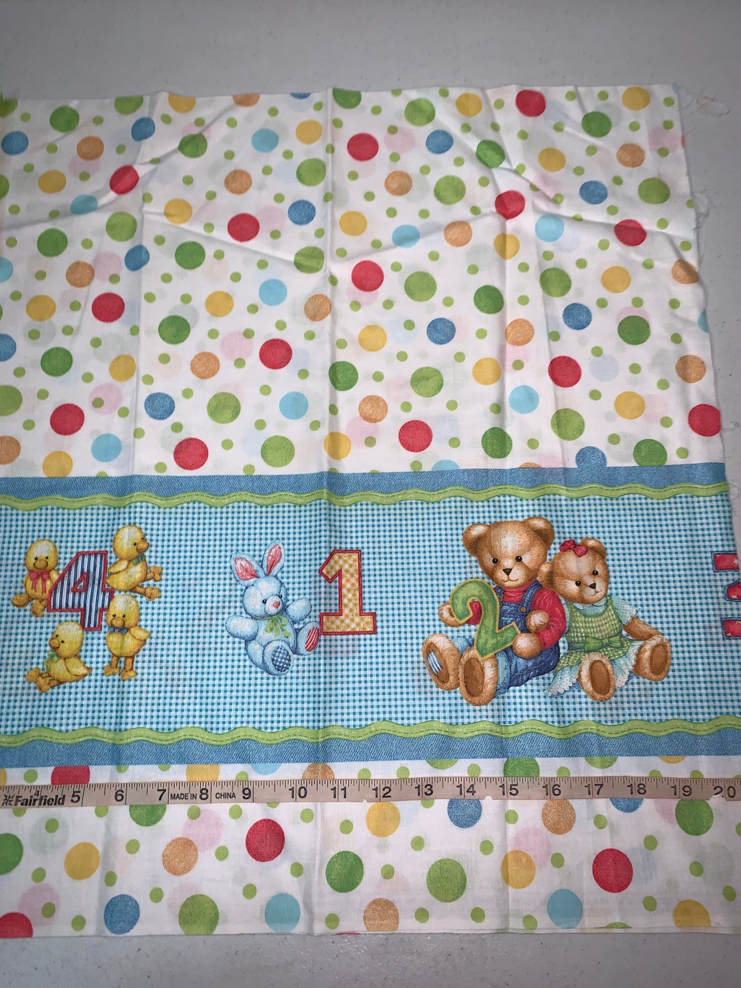 NEW Daisy Kingdom Blue Jean Teddy Border 100% Cotton Fabric 18" Lx44"w ...