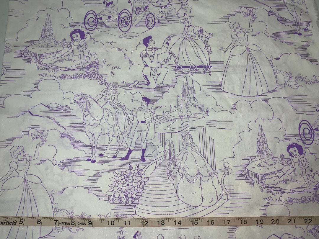 Rare Disney Princess Cinderella Purple Toile Sparkle Fabric Sold by FQ ...