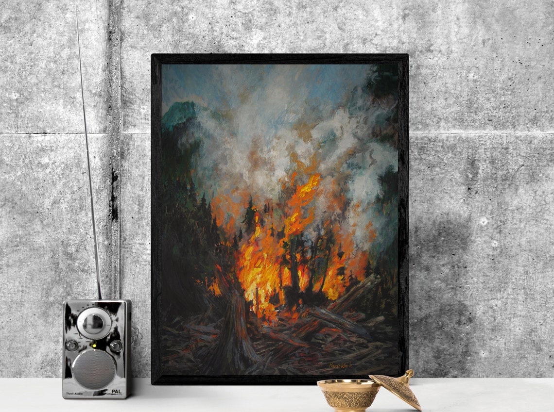 Art Print, Forest Fire Painting, Wild Fire, Fire in the Bush, Forest ...