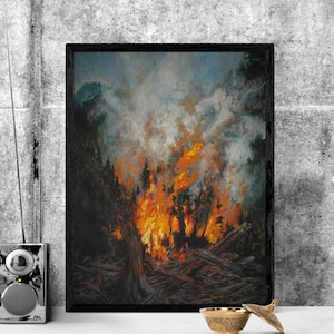 Art Print, Forest Fire Painting, Wild Fire, Fire in the Bush, Forest ...