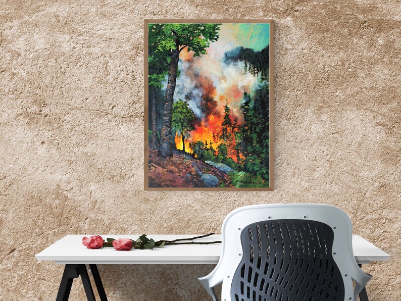 Forest Fire Art Print: Wildfire Mountain Landscape (digital Download ...