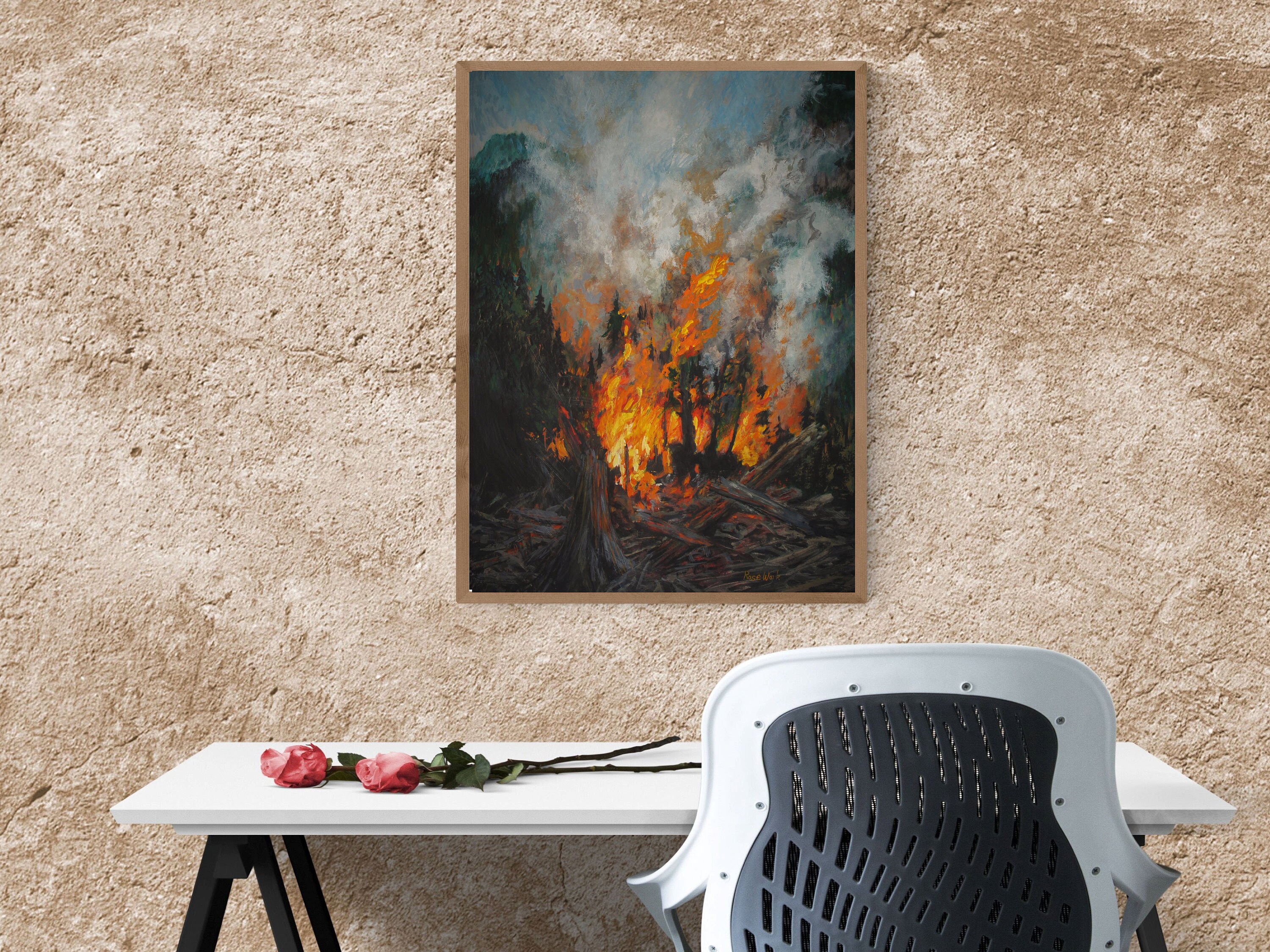 Art Print, Forest Fire Painting, Wild Fire, Fire in the Bush, Forest ...