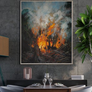 Art Print, Forest Fire Painting, Wild Fire, Fire in the Bush, Forest ...