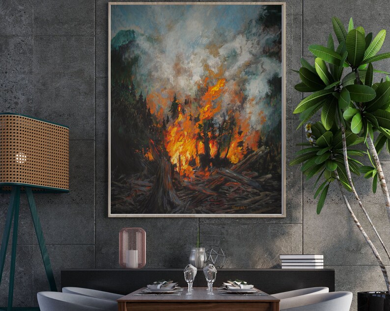Forest Fire Art Print: Wildfire Acrylic Painting (digital Download) - Etsy