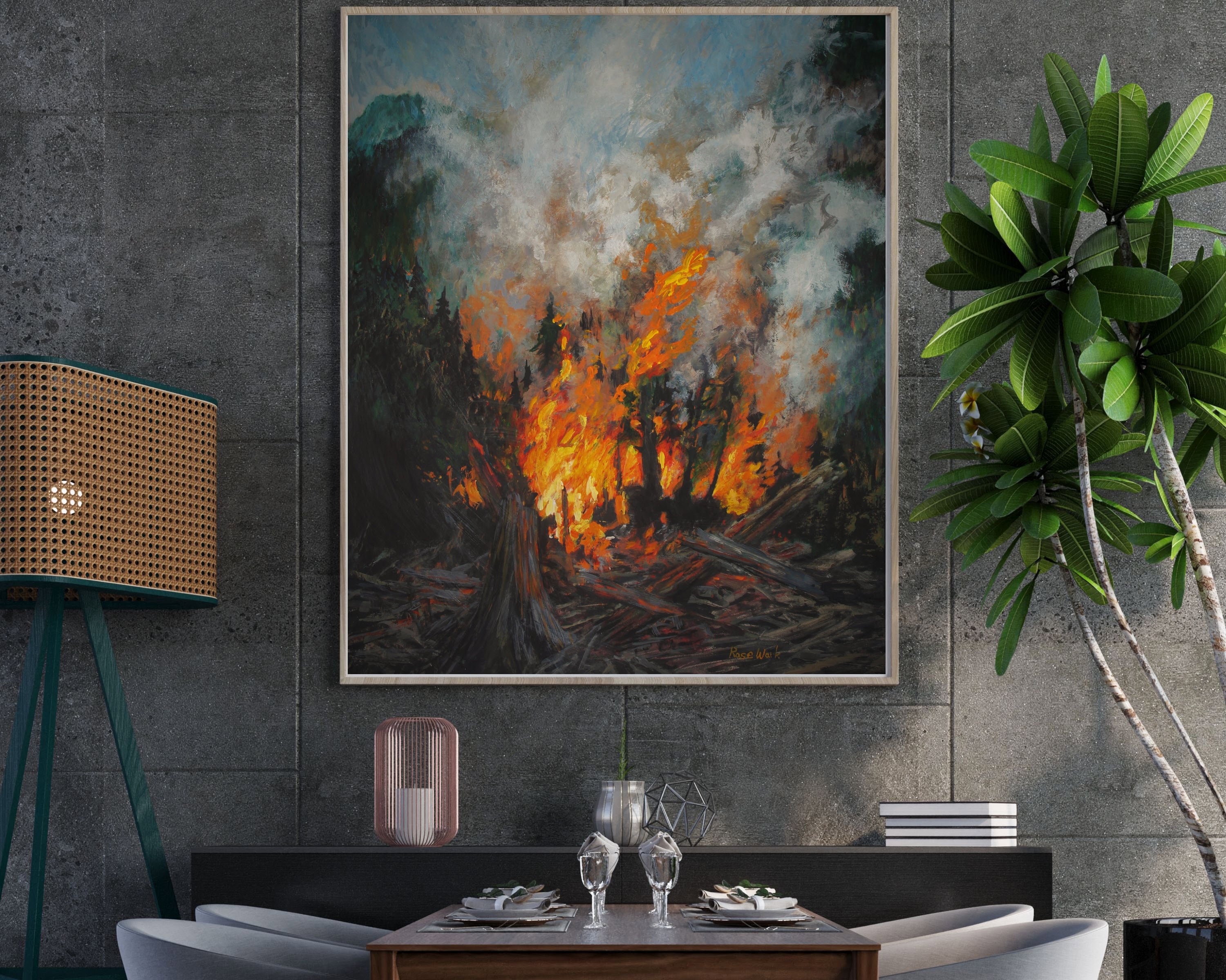 Art Print, Forest Fire Painting, Wild Fire, Fire in the Bush, Forest ...