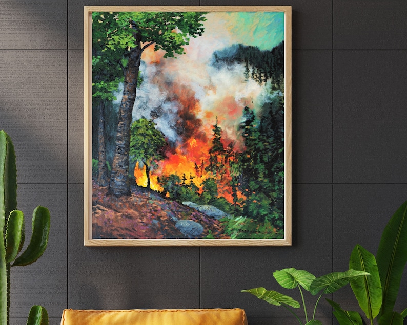 Art Print, Forest Fire Painting, Wild Fire, Fire in the Bush, Forest ...