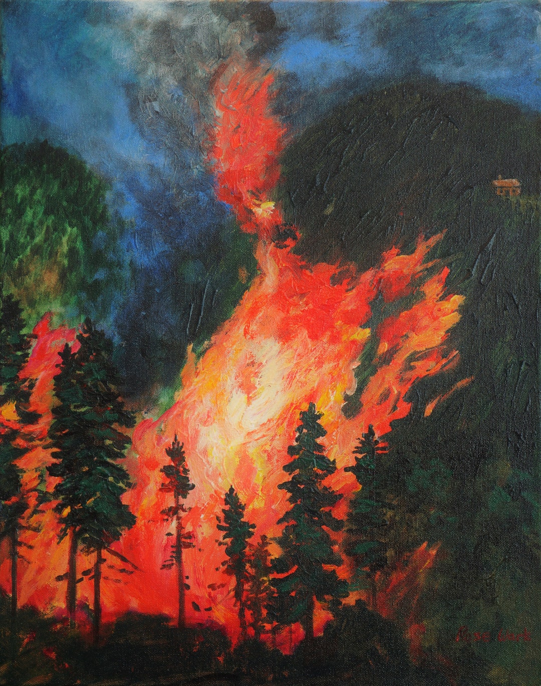 Forest Fire Painting: Mountain Wildfire Art Print (digital Download) - Etsy