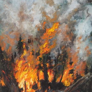 Art Print, Forest Fire Painting, Wild Fire, Fire in the Bush, Forest ...