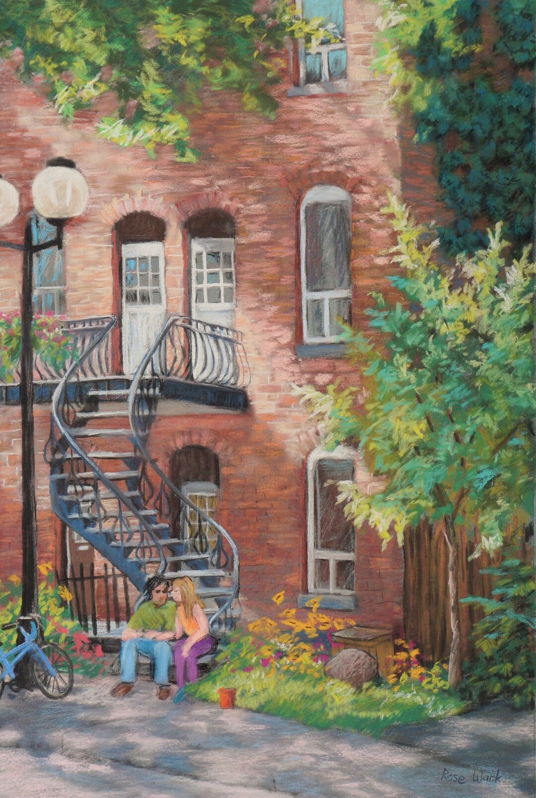 Pastel Drawing, Street Scene With Young Lovers Original Art, Original ...