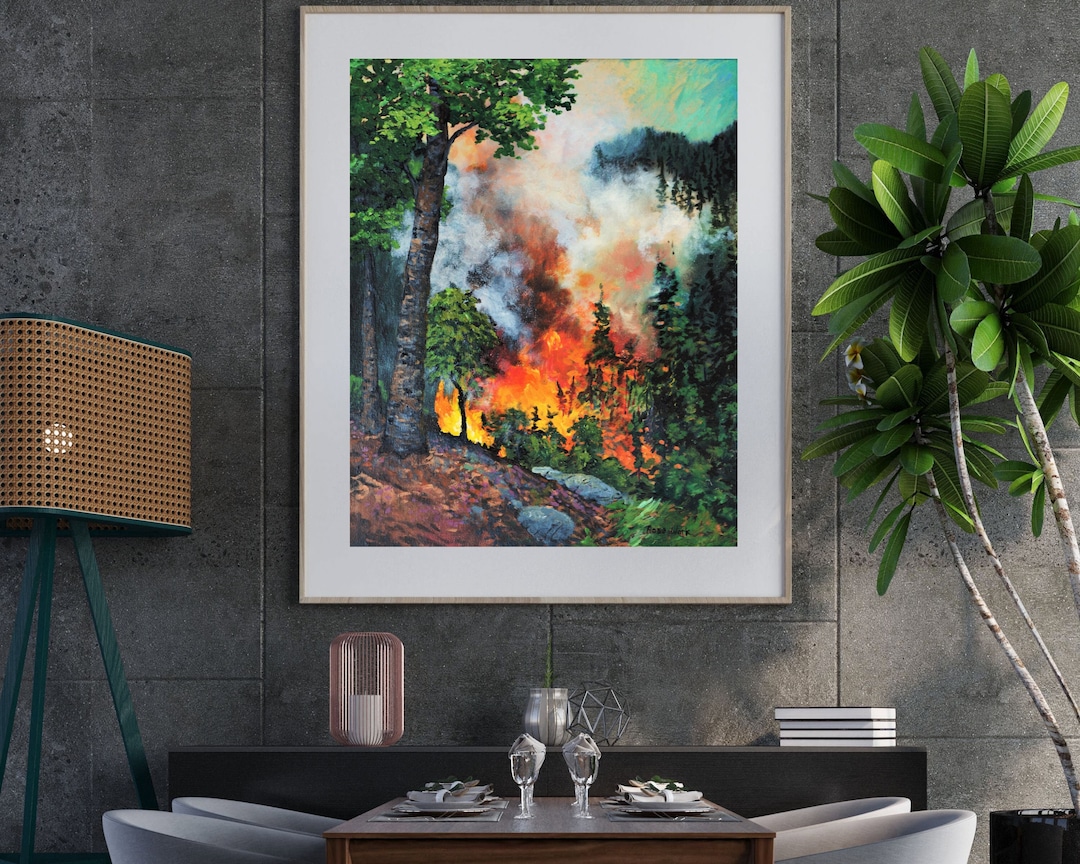 Art Print, Forest Fire Painting, Wild Fire, Fire in the Bush, Forest ...