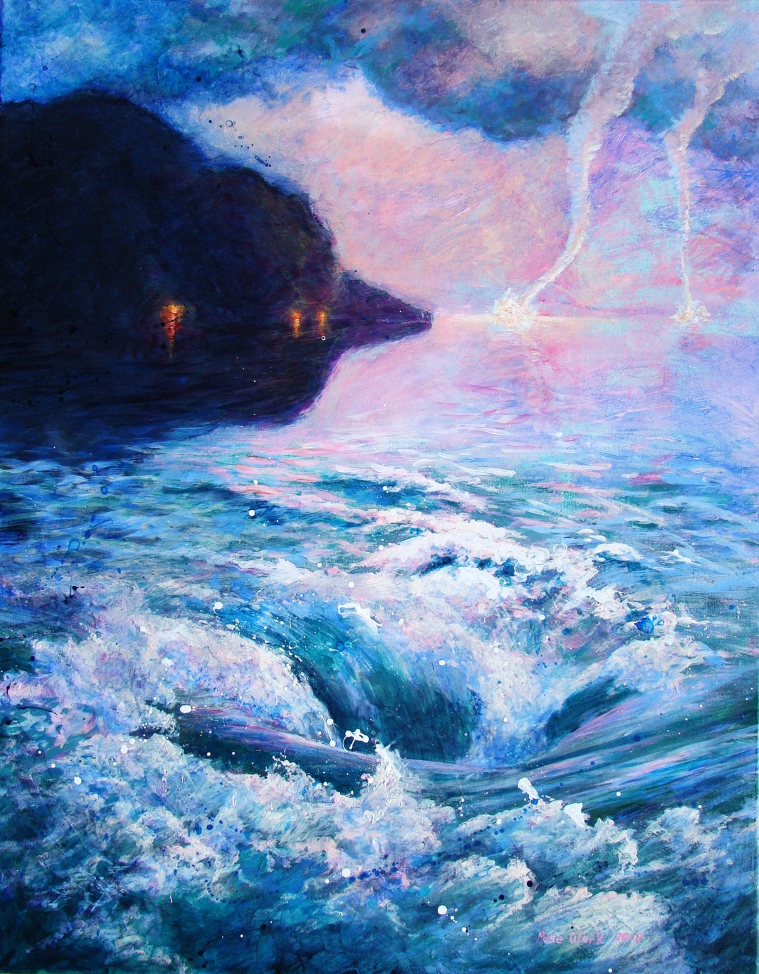 Surrealist Art, Ocean Sunset, Waterspouts With Whirlpool Acrylic ...