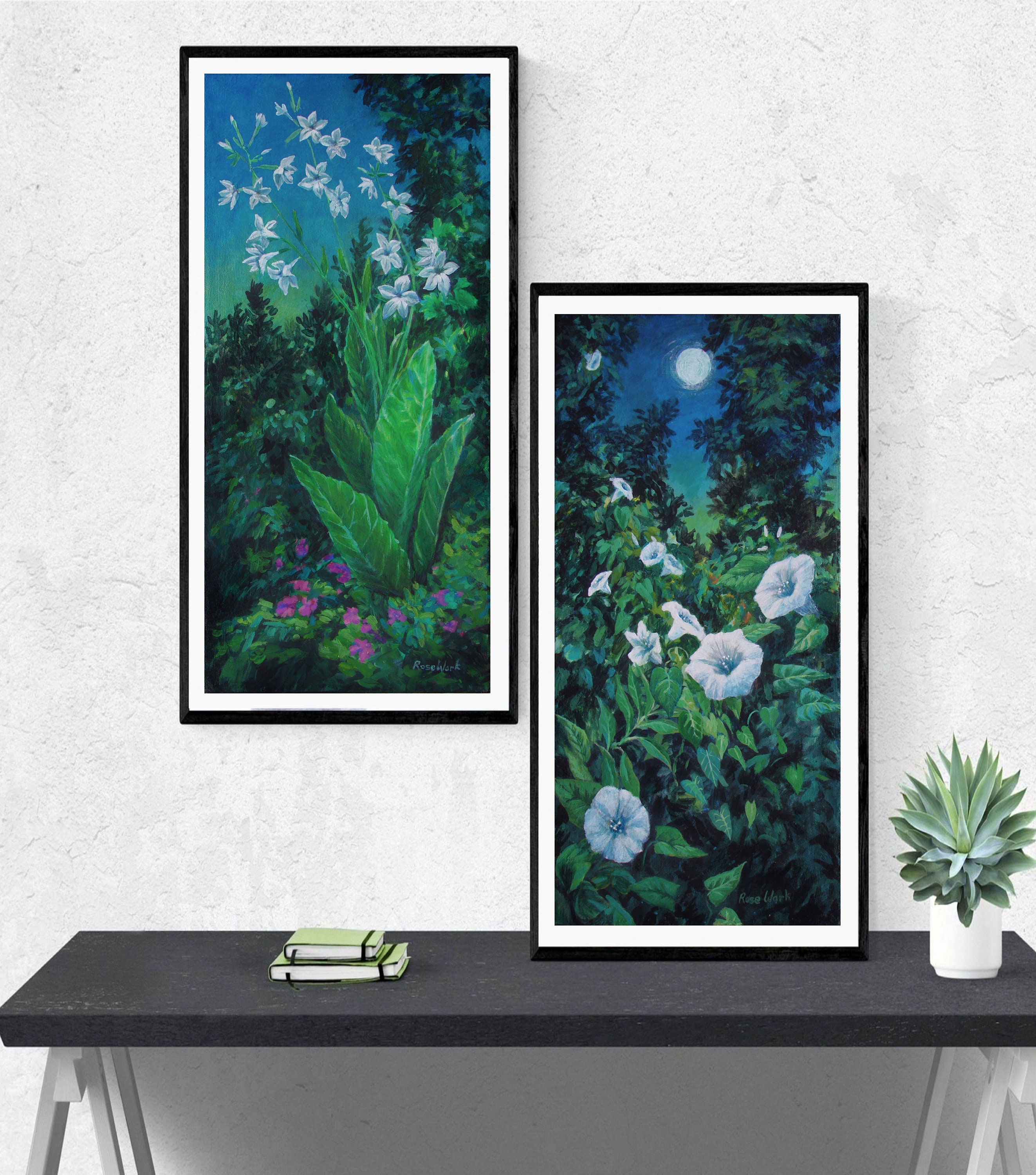 Digital Download, Night Flowers, White Flowers Art Print, Moon Flowers ...