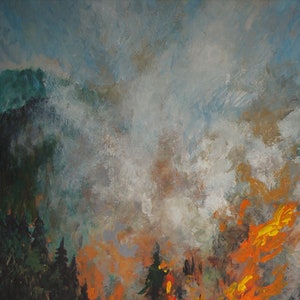 Art Print, Forest Fire Painting, Wild Fire, Fire in the Bush, Forest ...