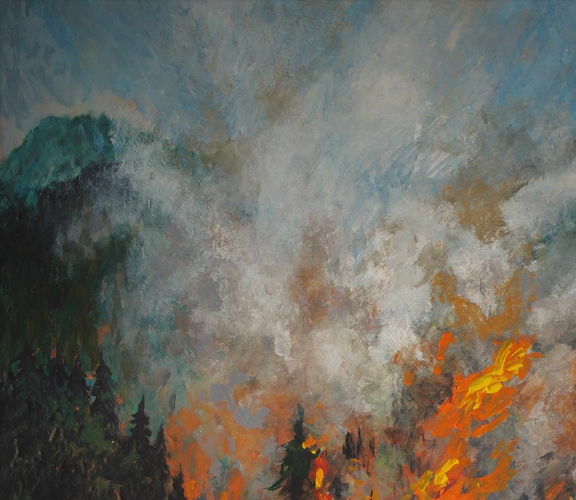 Art Print, Forest Fire Painting, Wild Fire, Fire in the Bush, Forest ...