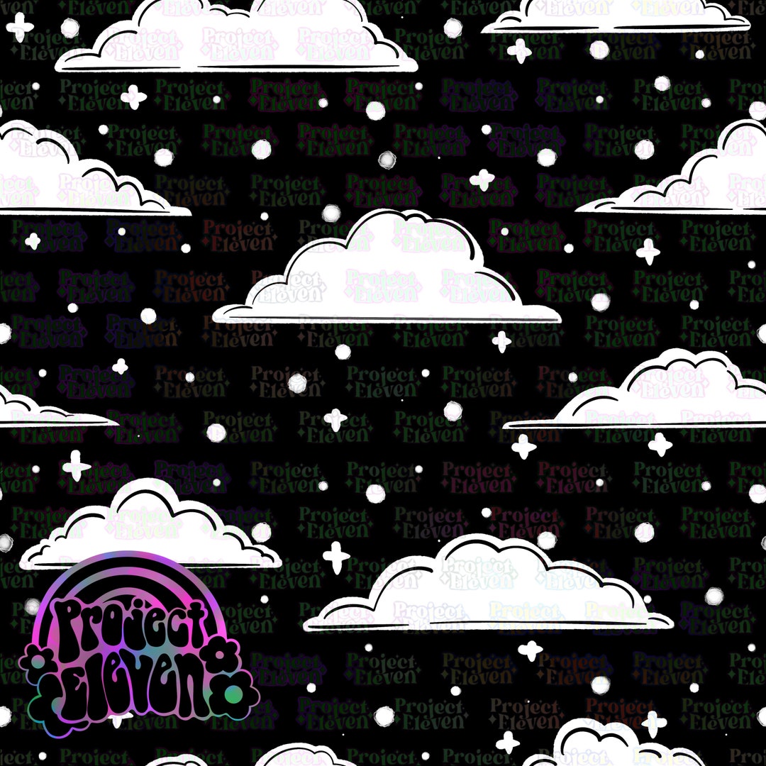 Black and White Clouds Seamless Repeating Pattern COMMERCIAL USE Fabric ...