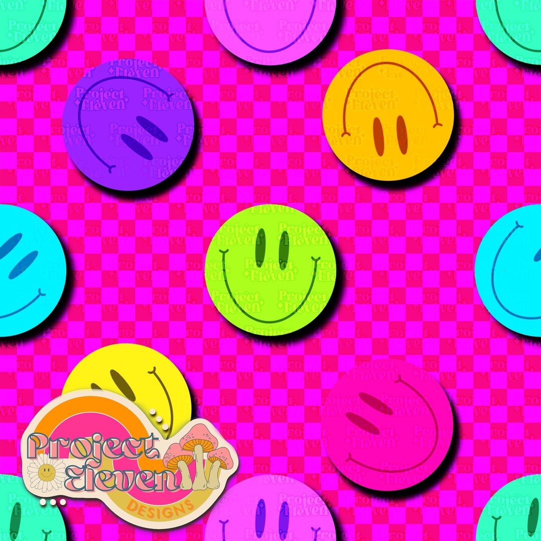 Neon Checker Happy Face Seamless Repeating Pattern | COMMERCIAL USE ...
