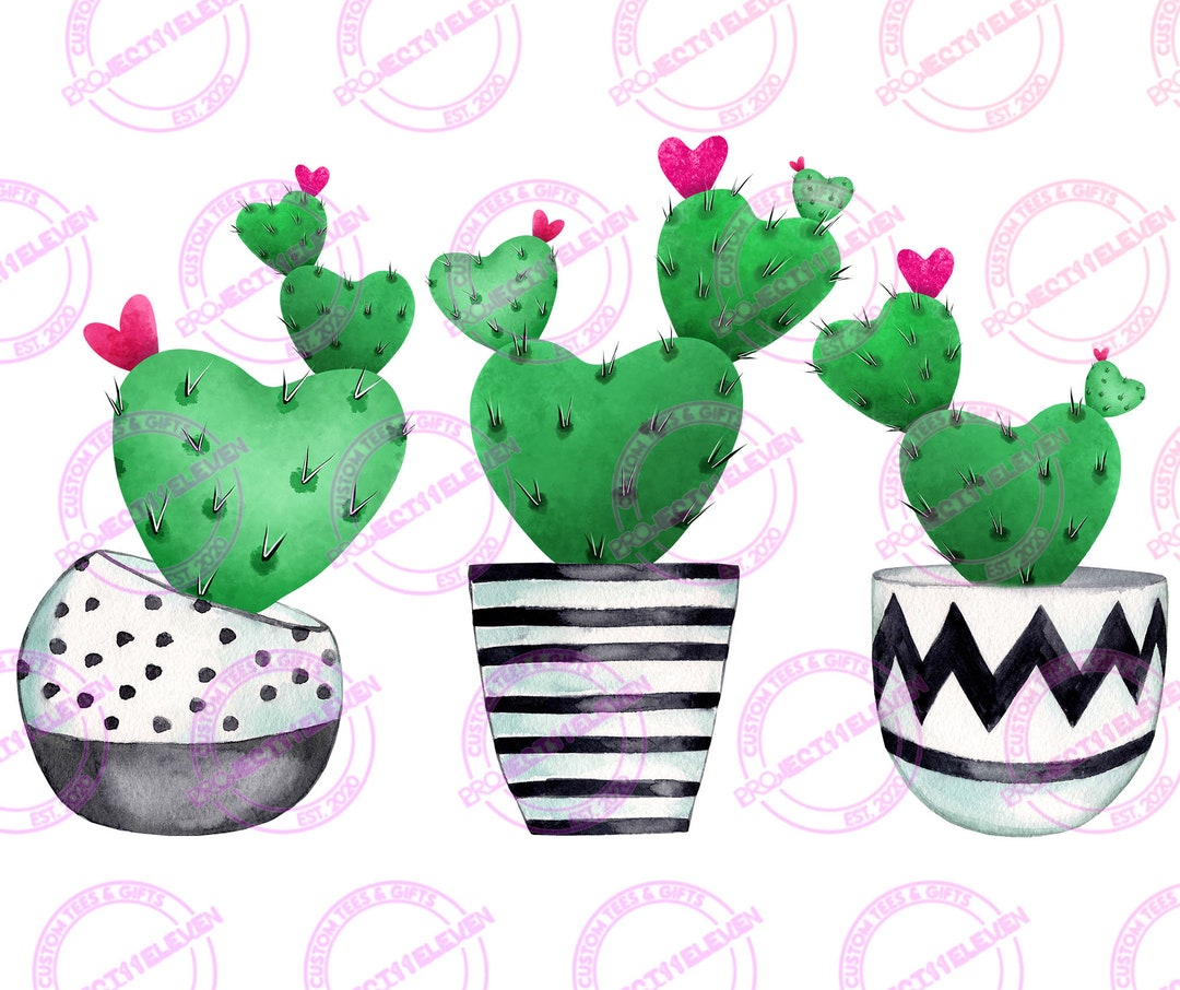 Heart Shaped Potted Cactus Trio Design PNG SUBLIMATION Instant Download ...