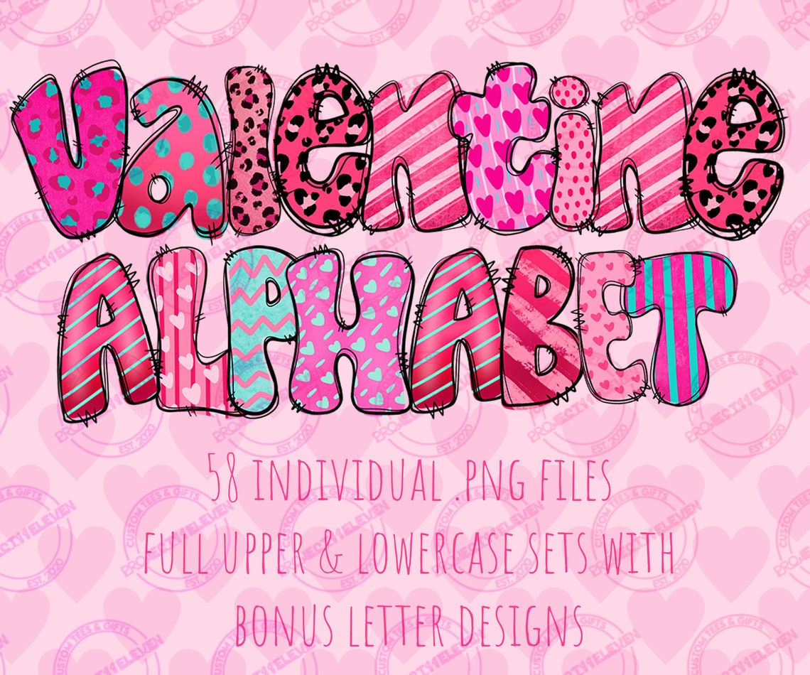 VALENTINE DOODLE Letters Alphabet Set SUBLIMATION Artwork - Etsy