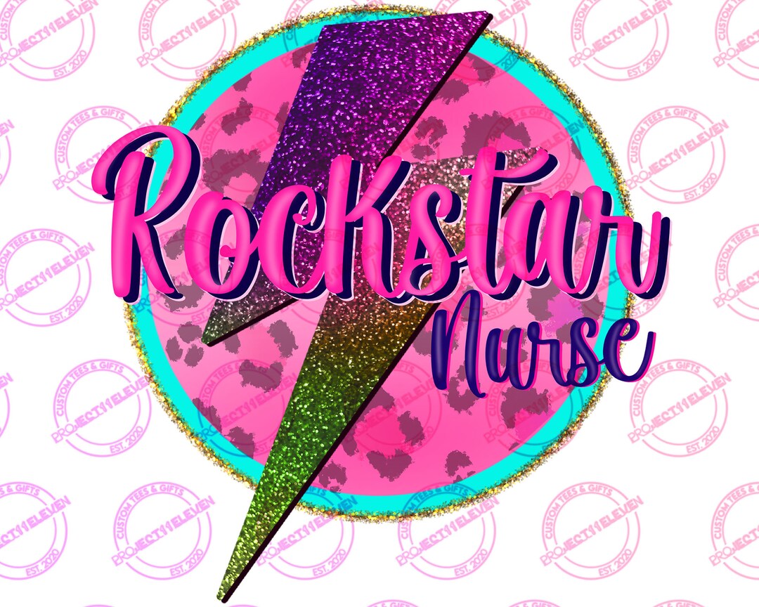 Rockstar Nurse Lightning Bolt Glitter Leopard Print Design PNG - Etsy