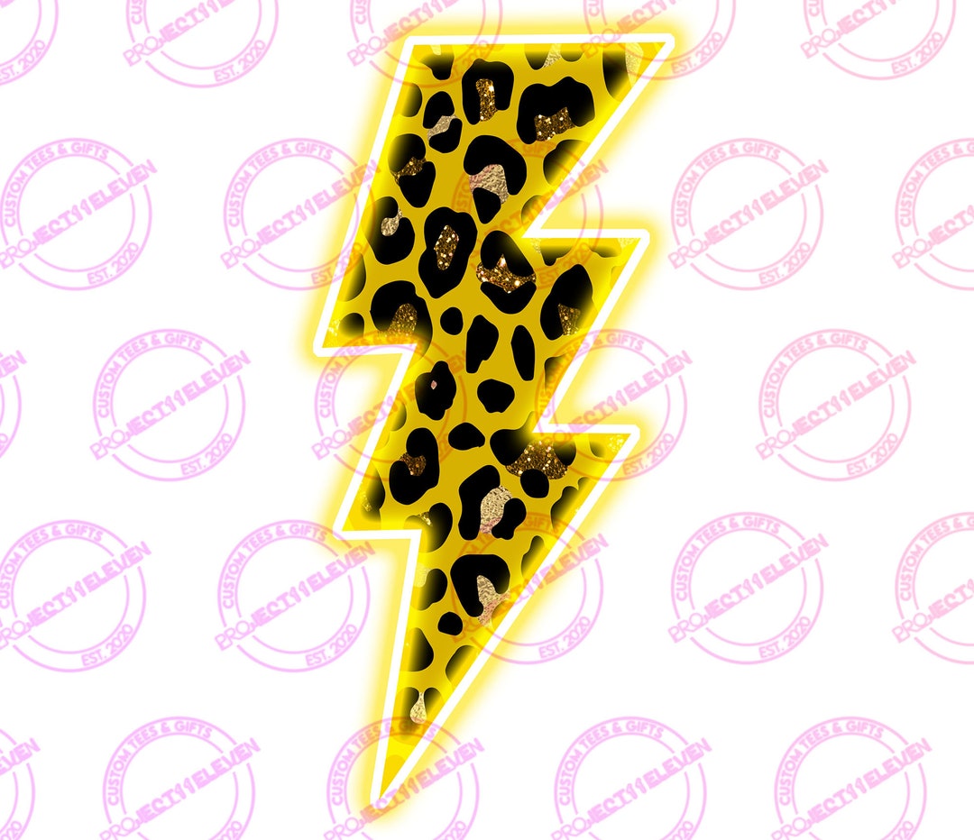 NEON Yellow Gold Leopard Lightning Bolt Design PNG | SUBLIMATION ...