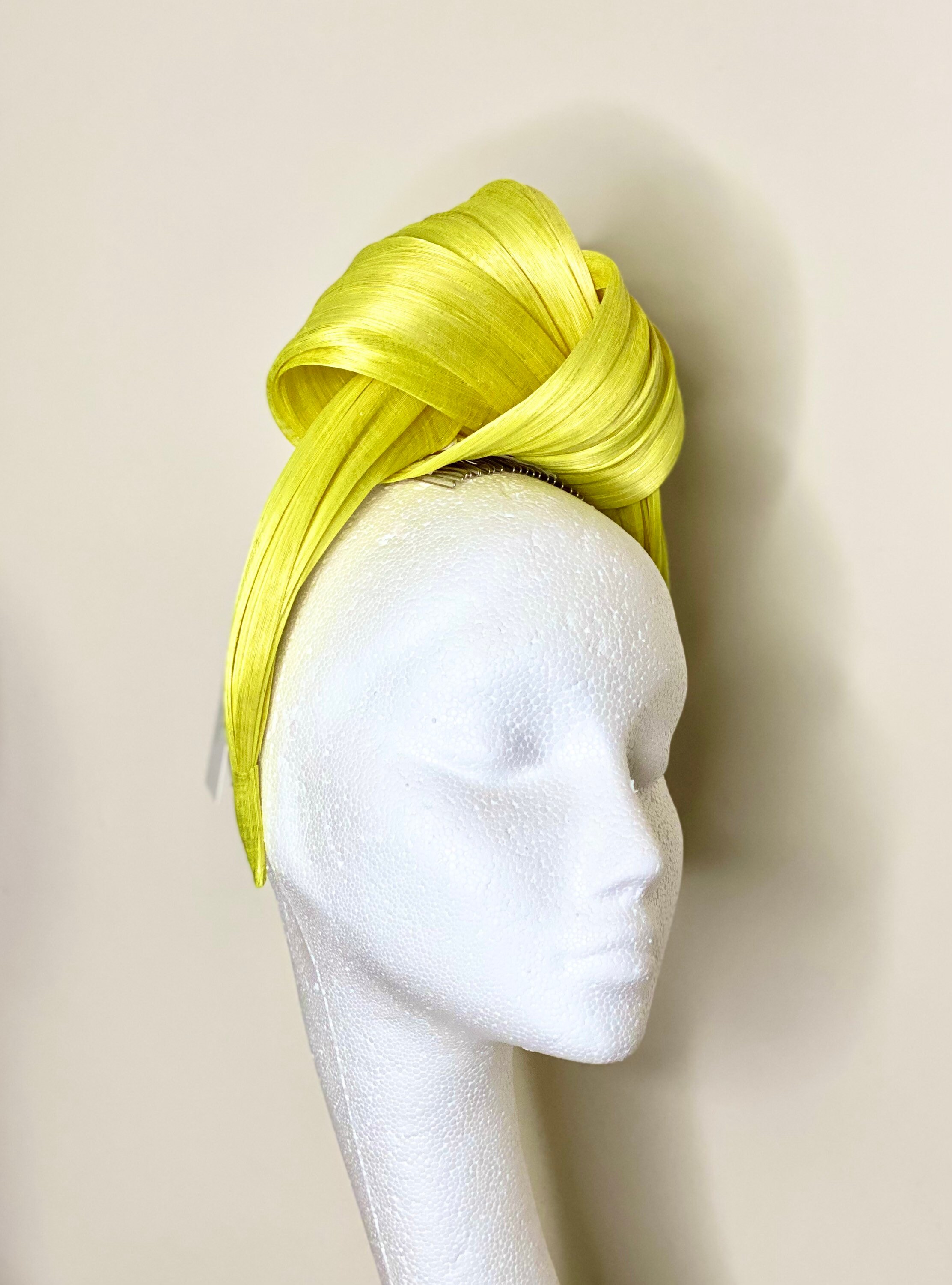 Ray of Sunshine Turban Bright Lemon Yellow Silk Abaca Headband Wedding ...