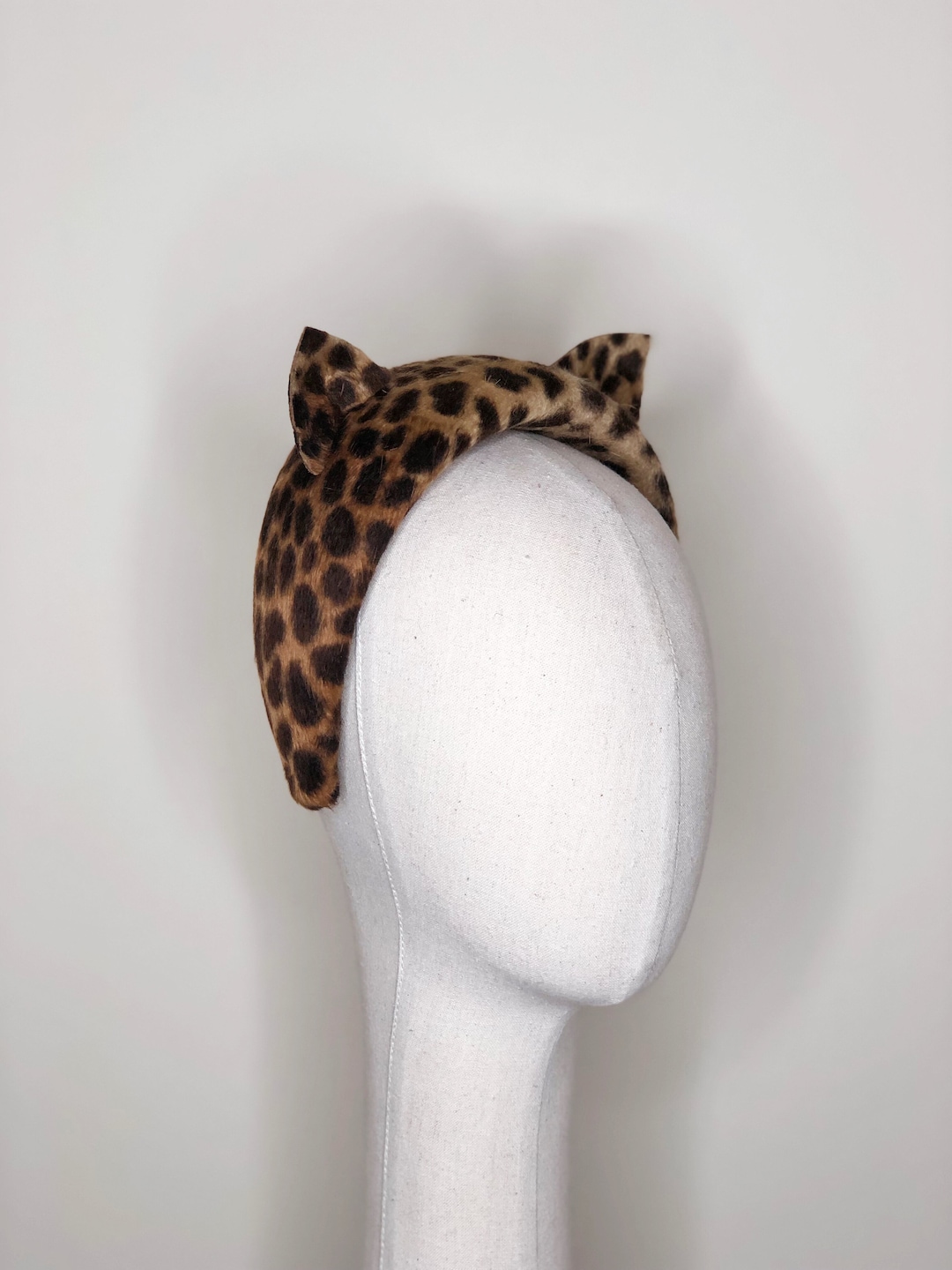 Leopard Print Cat Ears Headband Fur Felt Animal Print Halo Winter Hat ...
