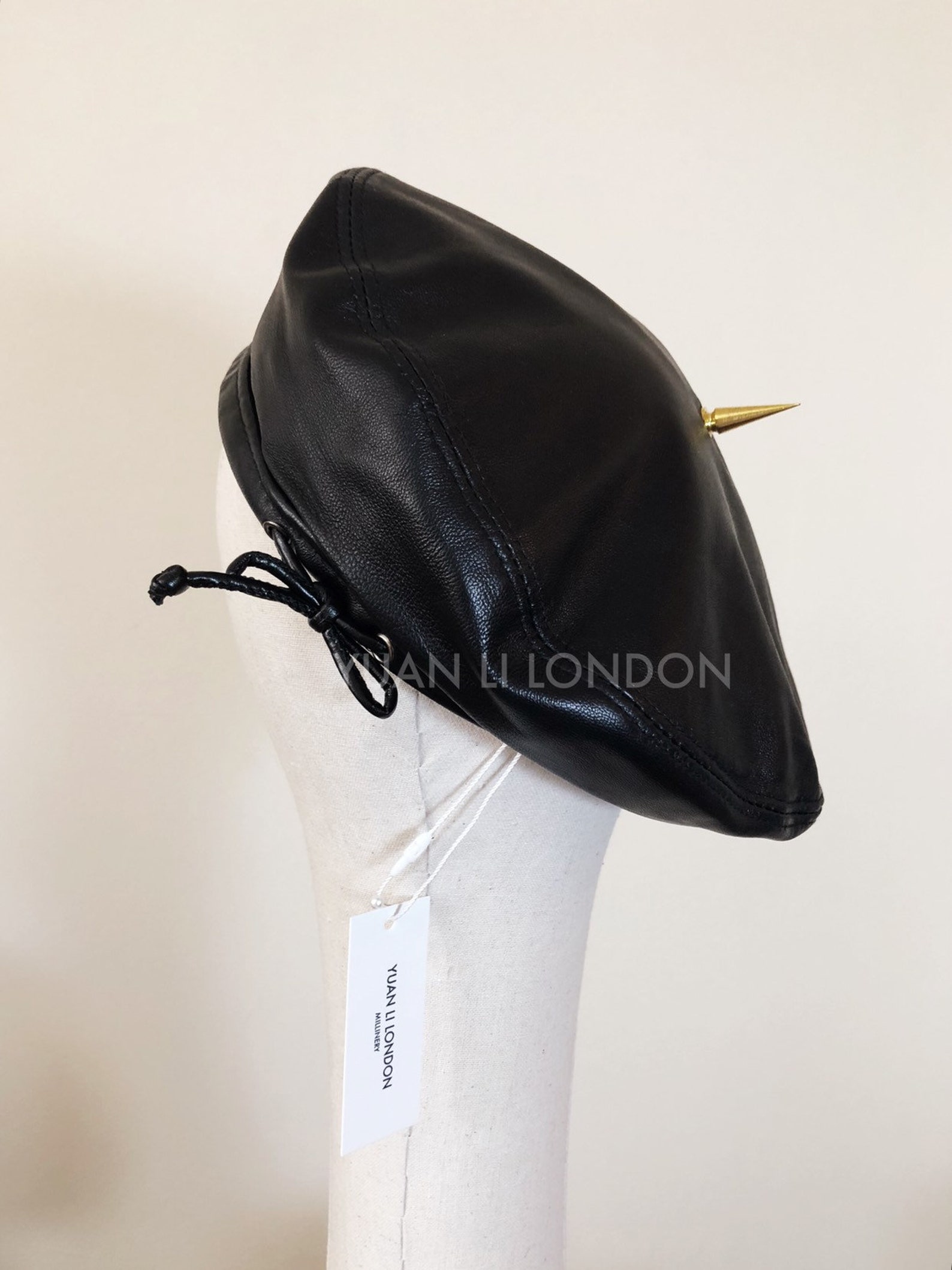 Punk Black Genuine Leather Beret With Gold Spike Hottest Trend - Etsy