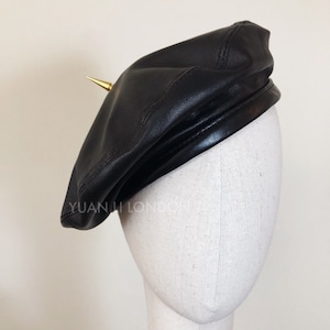 Punk Black Genuine Leather Beret With Gold Spike Hottest Trend - Etsy