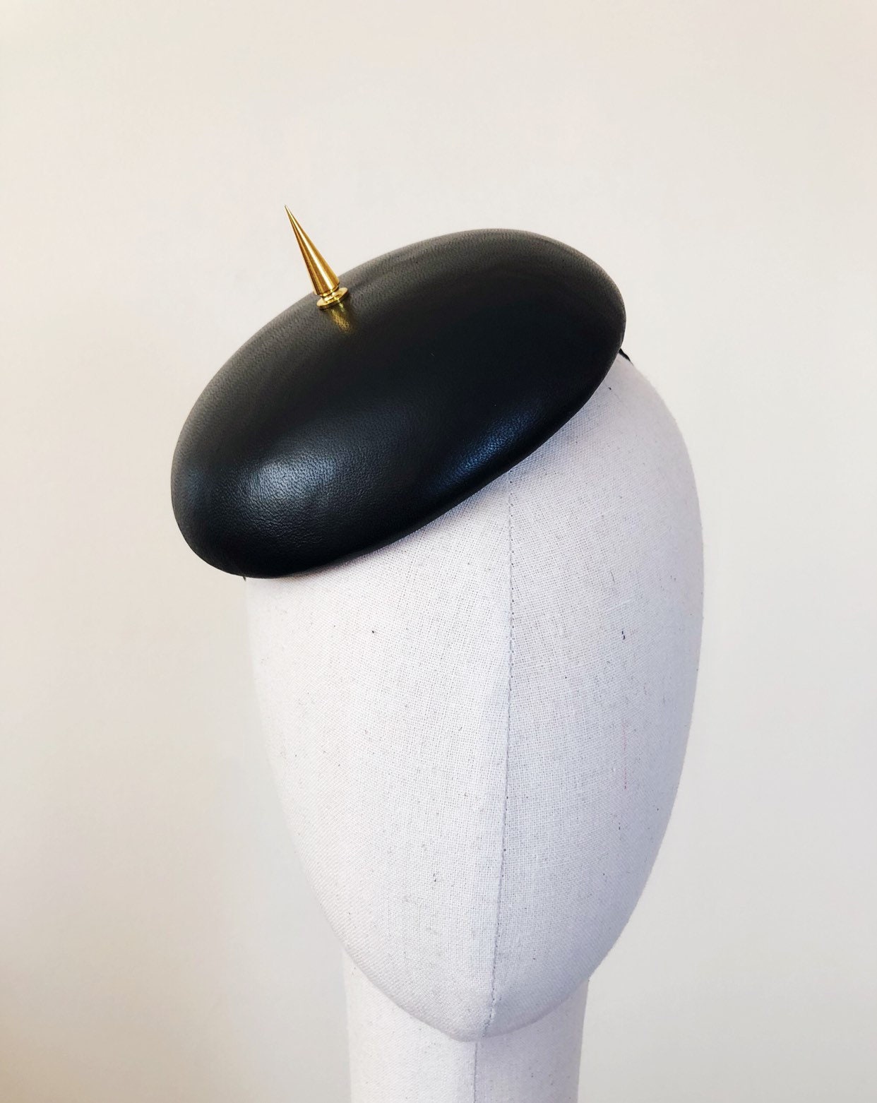 Punk Black Leather Mini Beret With Gold Spike Free Shipping | Etsy