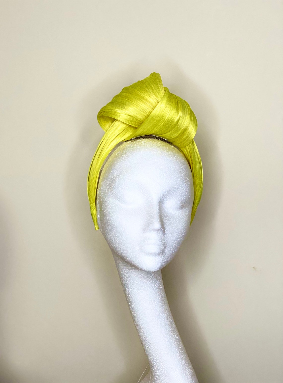 Ray of Sunshine Turban Bright Lemon Yellow Silk Abaca Headband Wedding ...