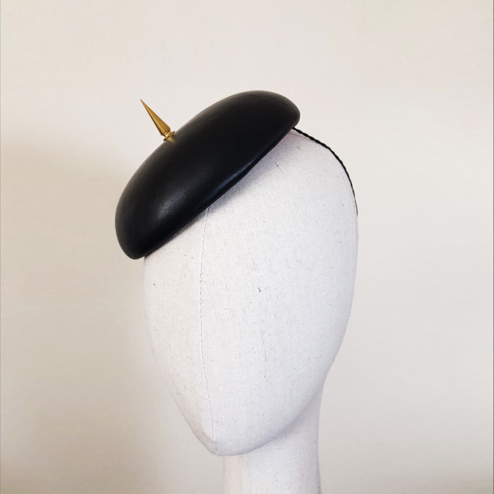 Punk Black Leather Mini Beret With Gold Spike Free Shipping | Etsy