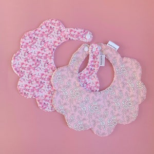 Pink Capel Liberty London Fabric Bib, Baby Scalloped Edge Bib, Pink ...