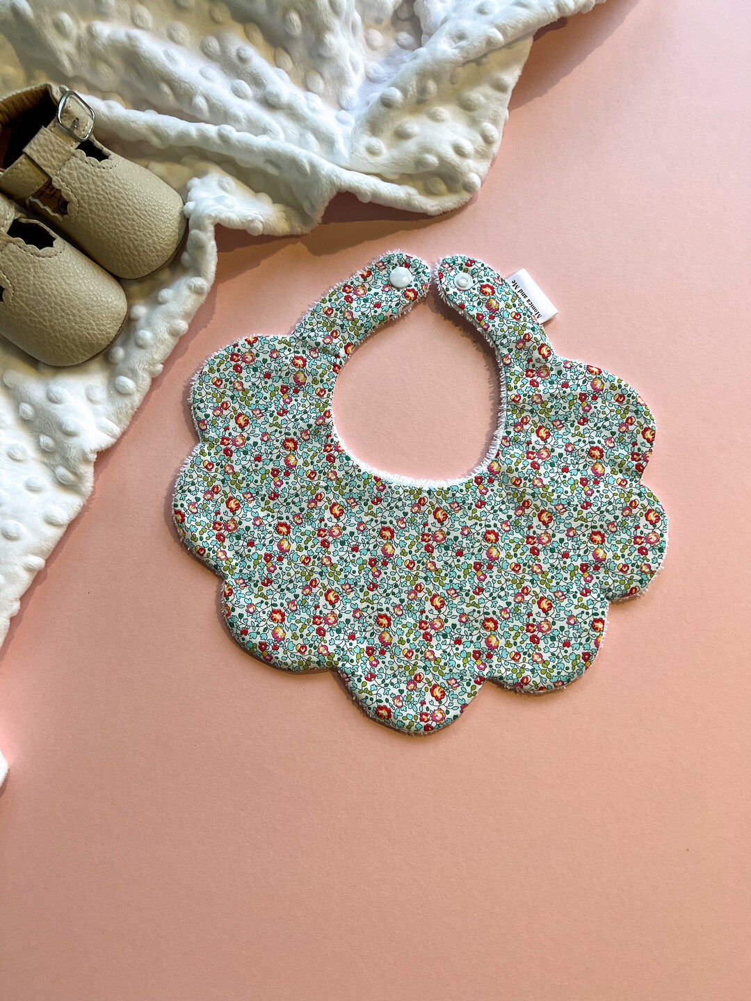 Green Ditsy Floral Themed Eloise Liberty Print Baby Bib, Liberty Drool ...