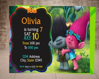 Trolls Invitation, Trolls Party, Trolls Birthday Invitation, Girl ...