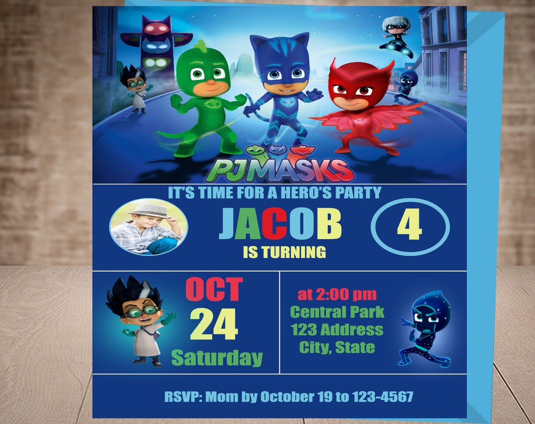 PJ Masks Invitation, PJ Masks Birthday Invitation, PJ Masks Birthday ...