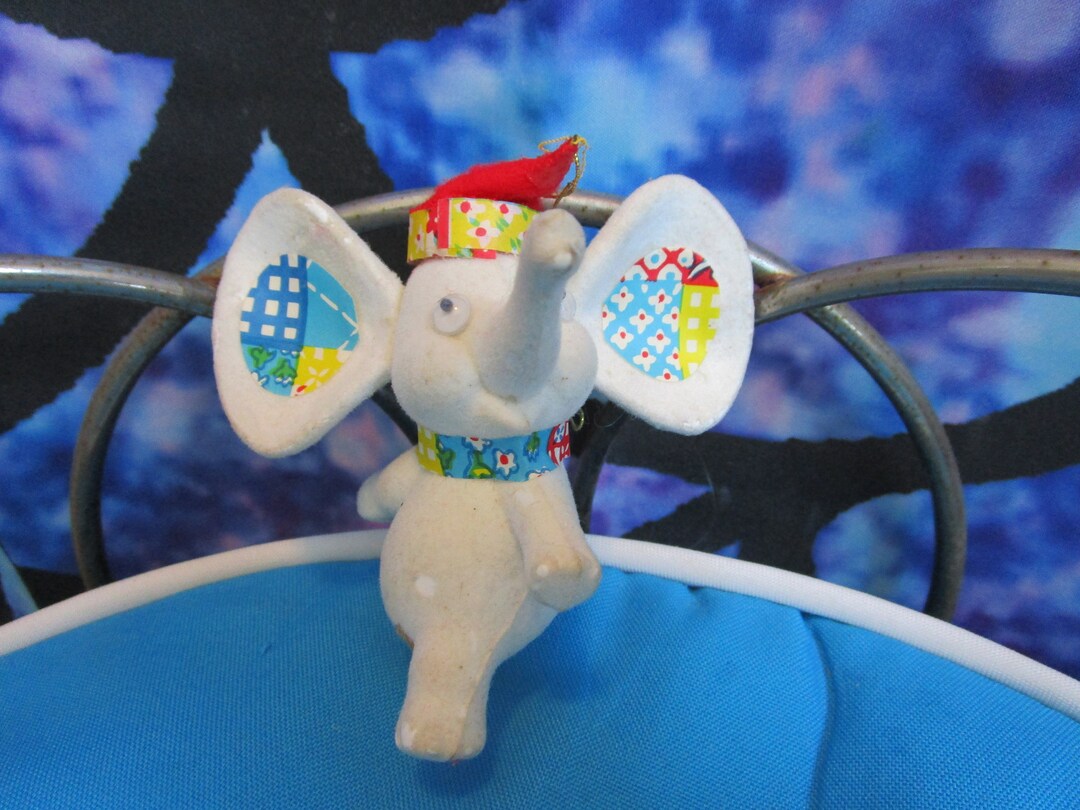 Vintage Plastic and Flocked Elephant Christmas Ornament - Etsy
