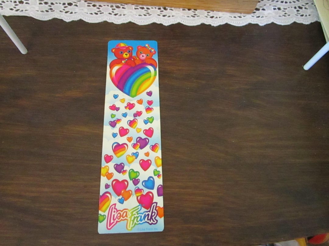 Vintage Lisa Frank Bookmark Rainbow Big Heart Boy and Girl Teddy Bears ...