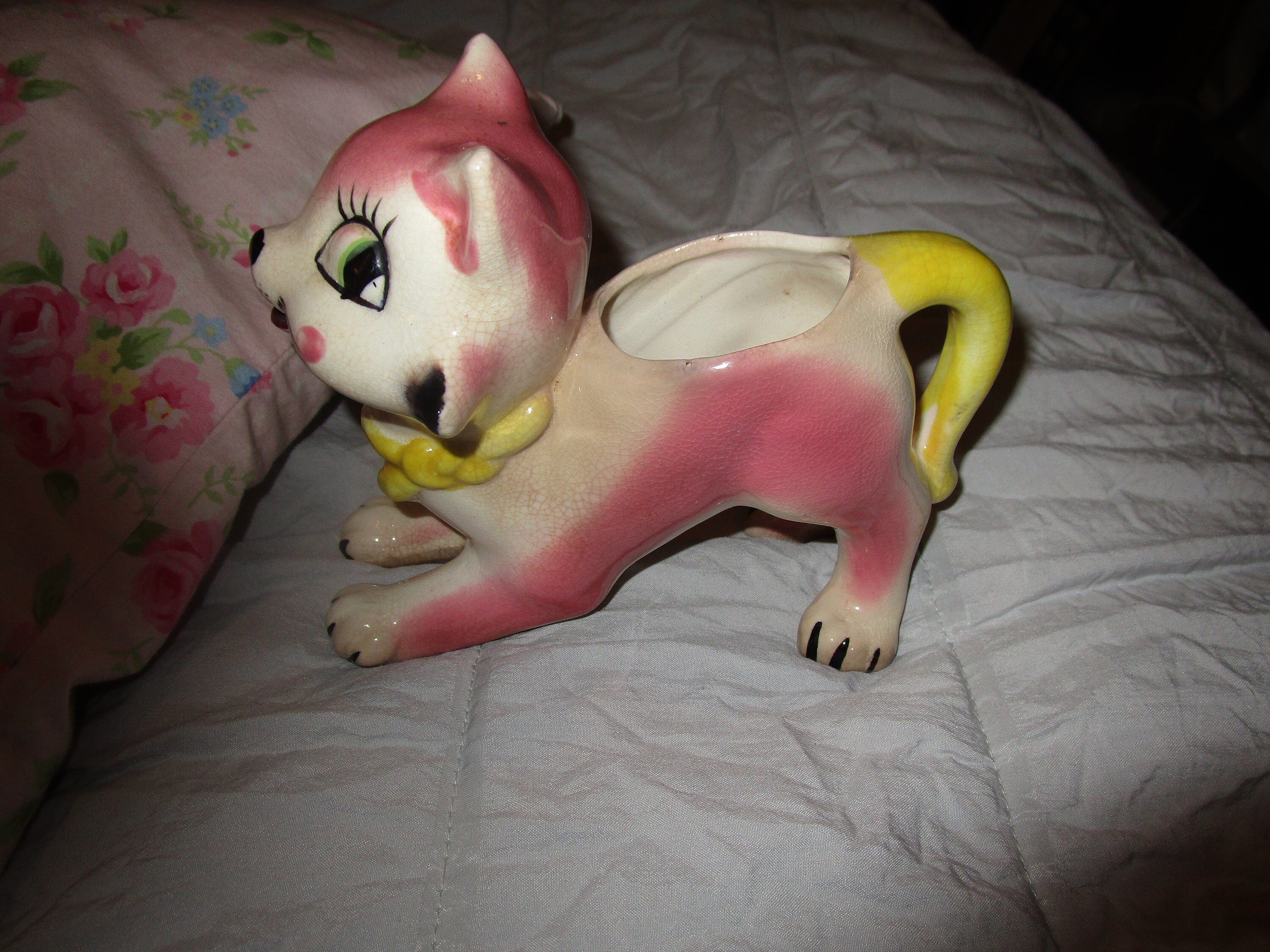 Mid Century Ceramic Pink and White Full Body Cat Creamer - Etsy