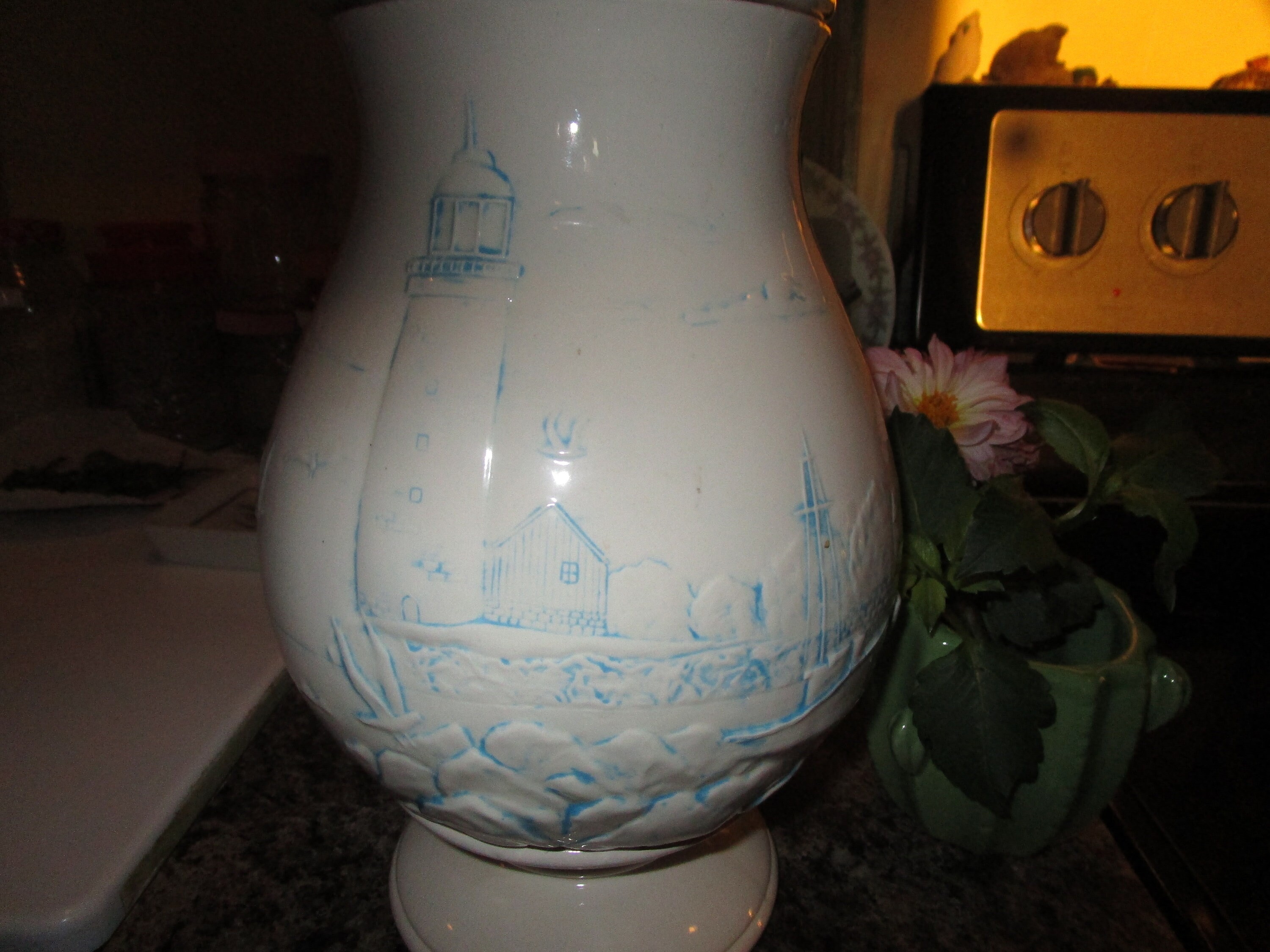 Extra Large Nautical Pottery White and Blue Biscuit Jar - Etsy