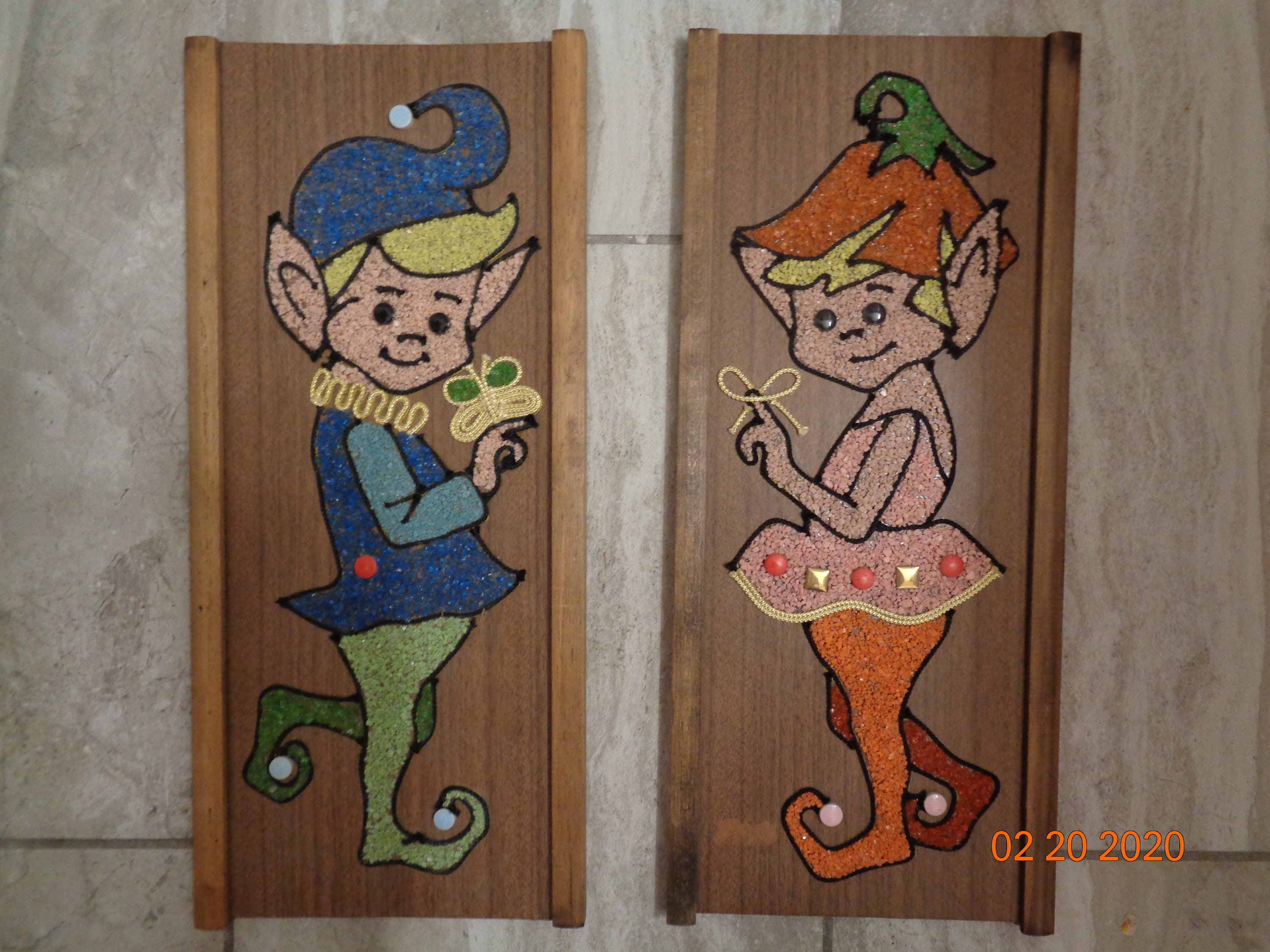 Mid Century Elf Pixie Boy Girl Crystal Mosaic Set of 2 - Etsy