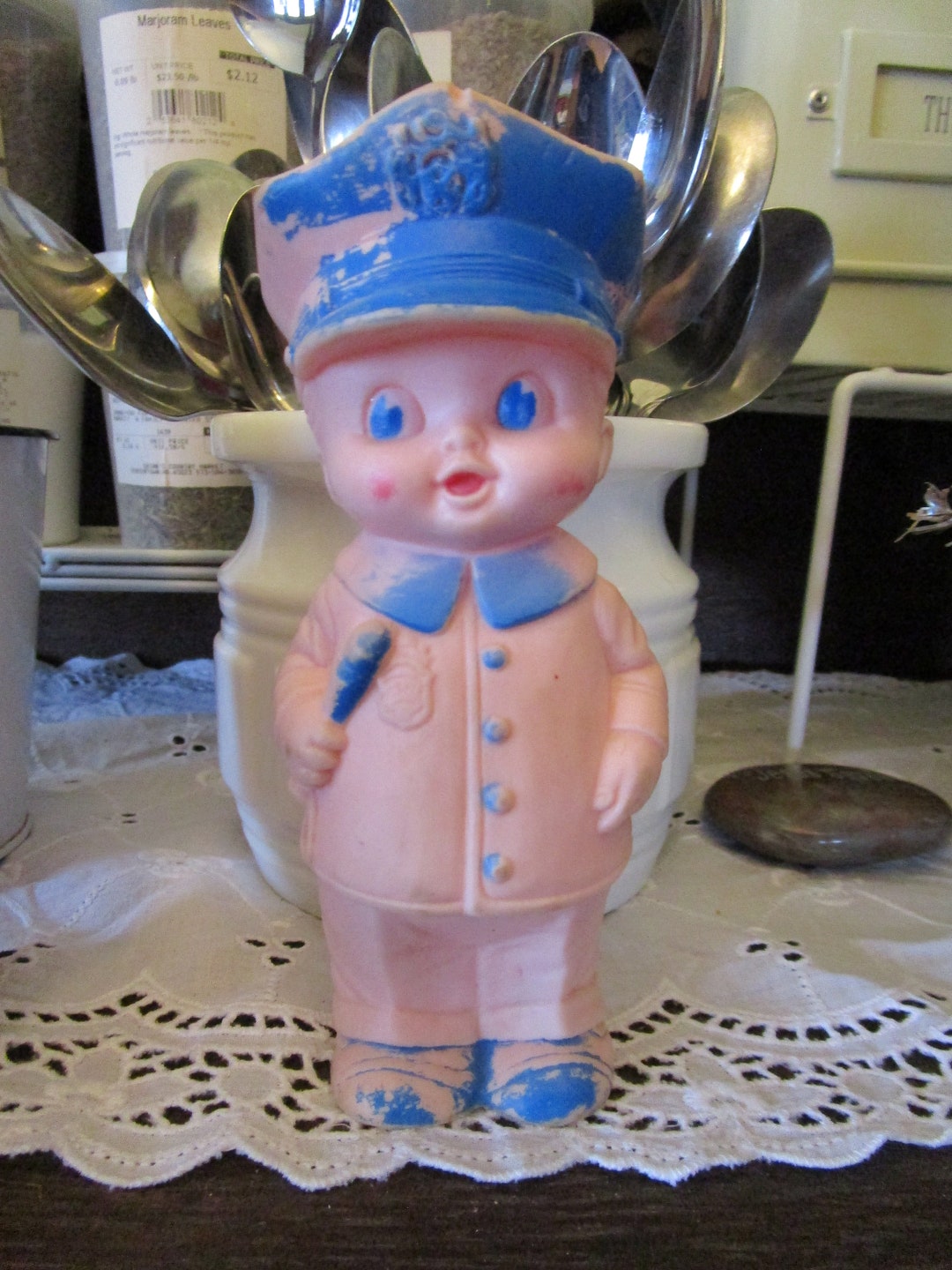 1960 Pink and Blue Rubber Squeeze Baby Toy of a Policeman the Sun ...