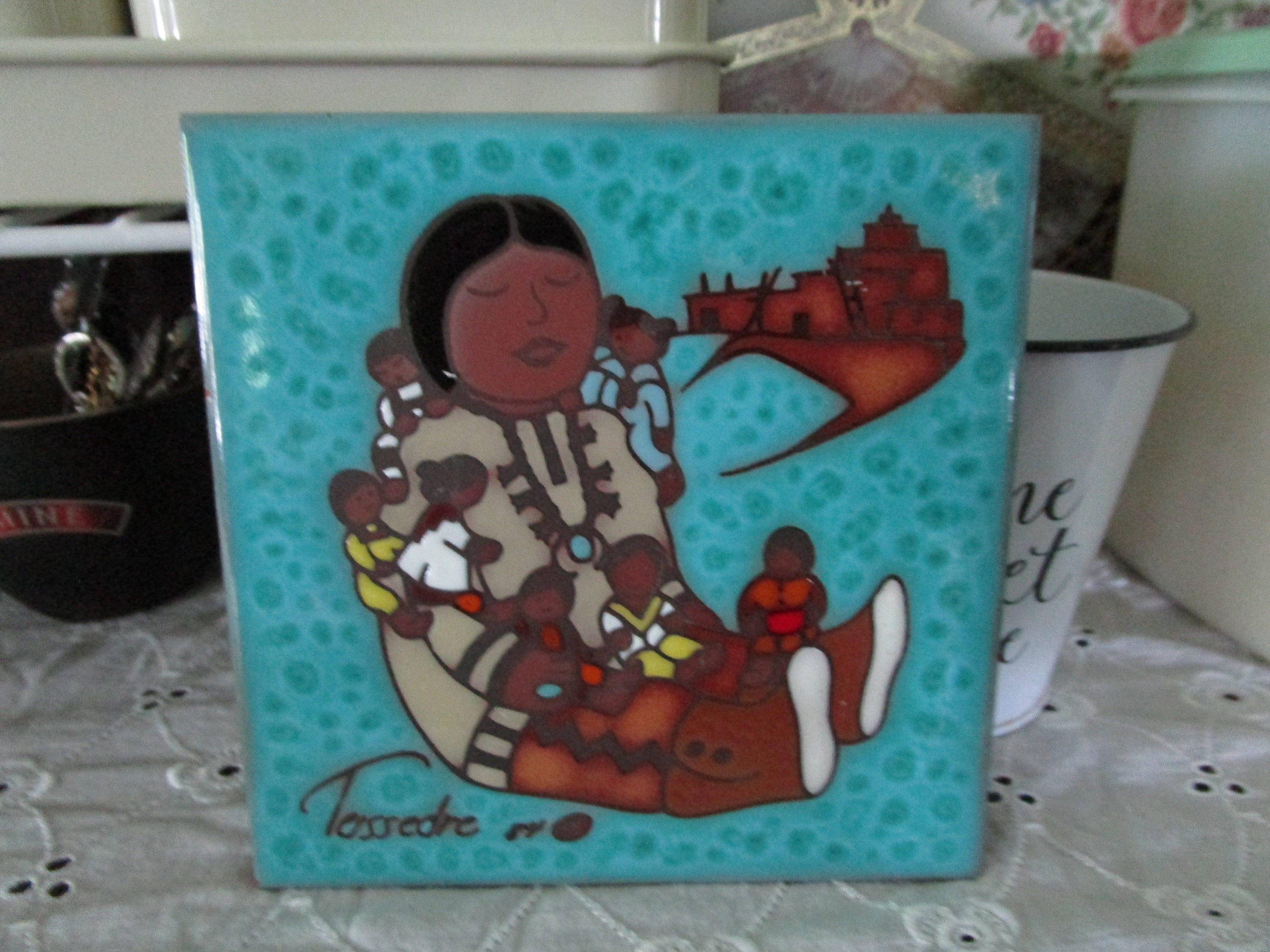 1984 Cleo Teissedre Indian Tile Coaster Trivet or Wall Decor Known for ...