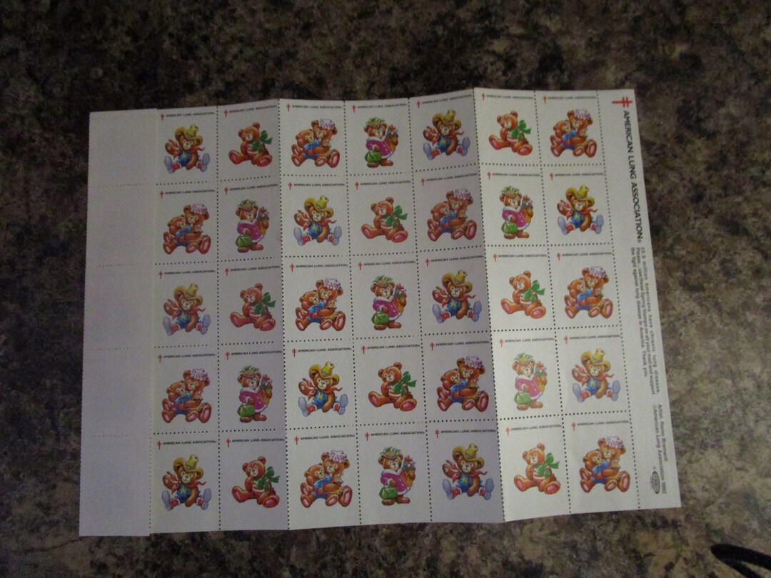 1992 American Lung Association Stamps Seals Teddy Bears Set of 45 Seals ...