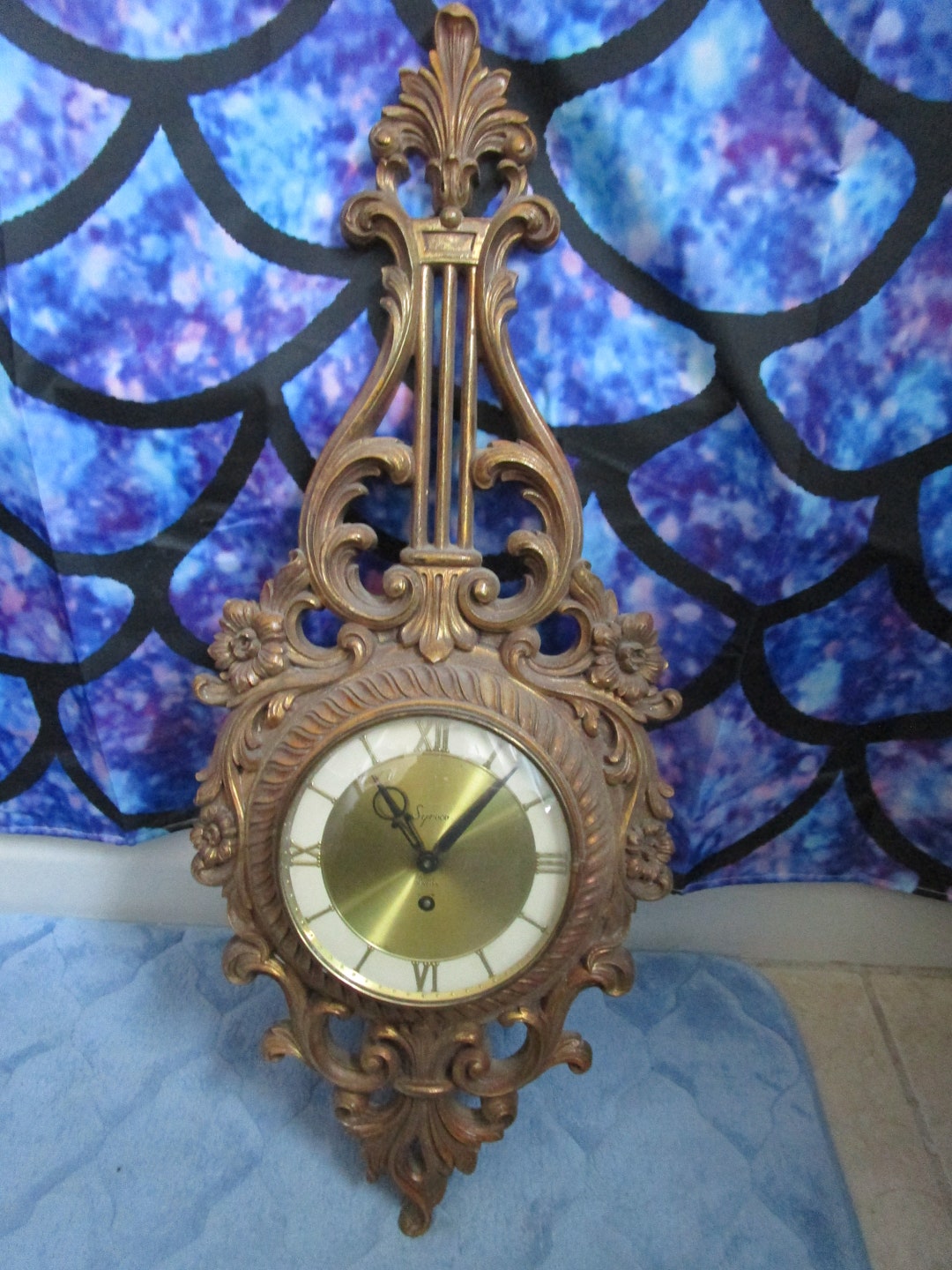Mid Century Shabby Chic Look XLG Wall Clock Syroco 8 Day Jeweled Syroco ...